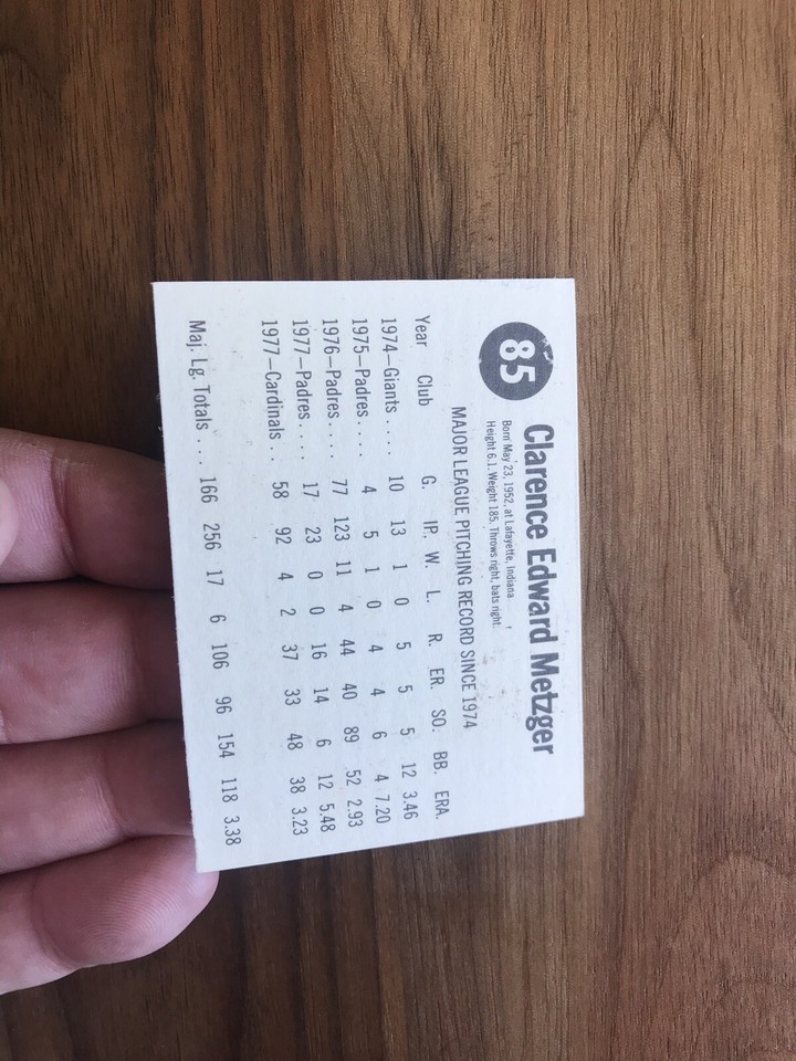 1978 HOSTESS #85 BUTCH METZGER STL CARDINALS— ALL LINES INTACT💥*** (wph ...