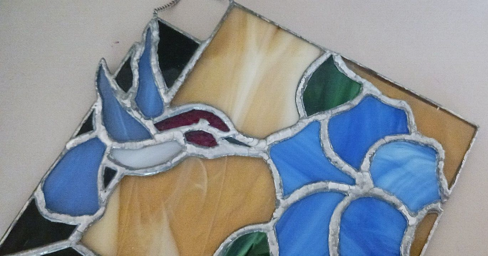 7 X 7 " HANGING STAINED GLASS SUN CATCHER W/HUMMINGBIRD & MORNING GLORY ...