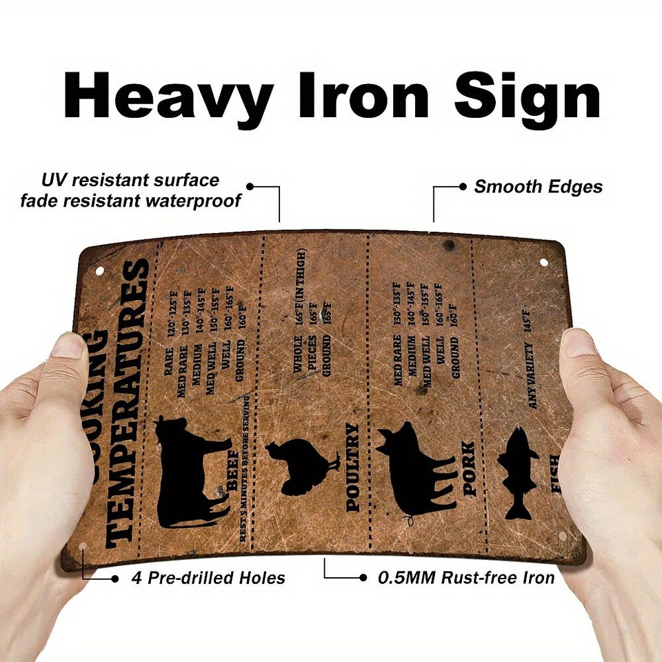 1pc Tin Sign Cooking Temperature Vintage Metal Tin Signs Beef Poultry ...