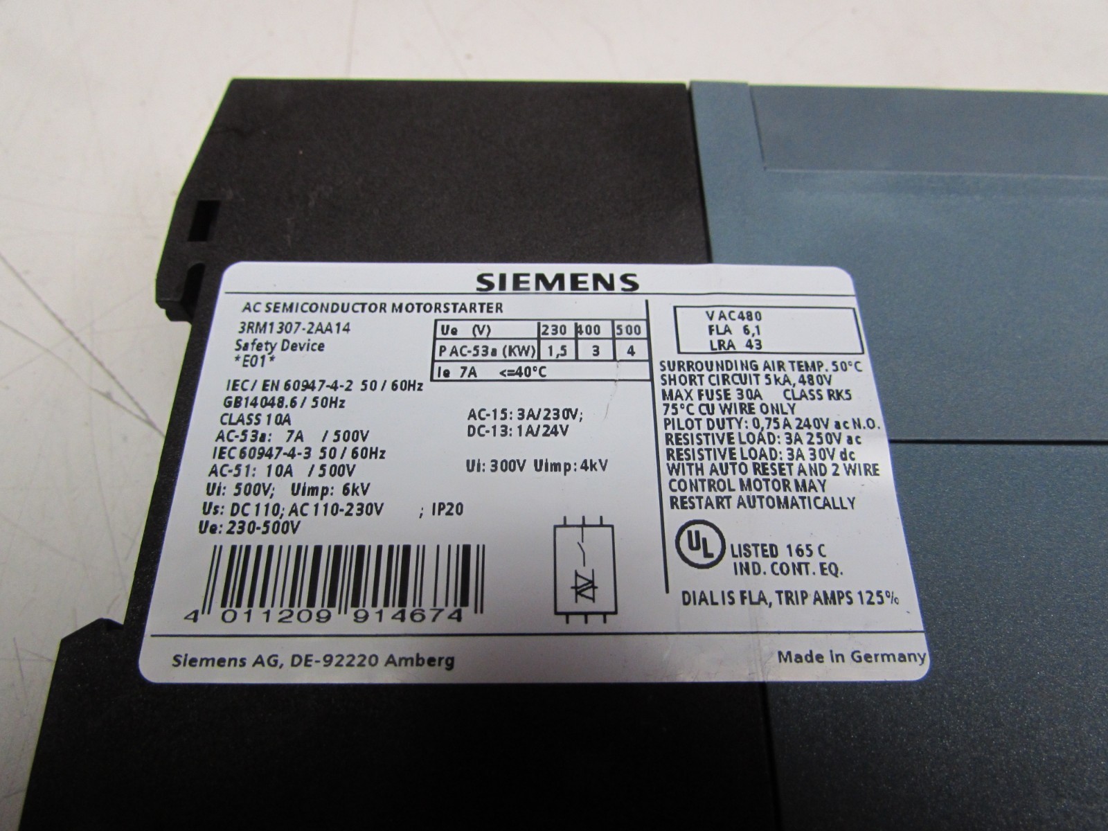 SIEMENS 3RM1307-2AA14 AC SEMICONDUCTOR MOTOR STARTER N/NIB! MAKE OFFER! | eBay