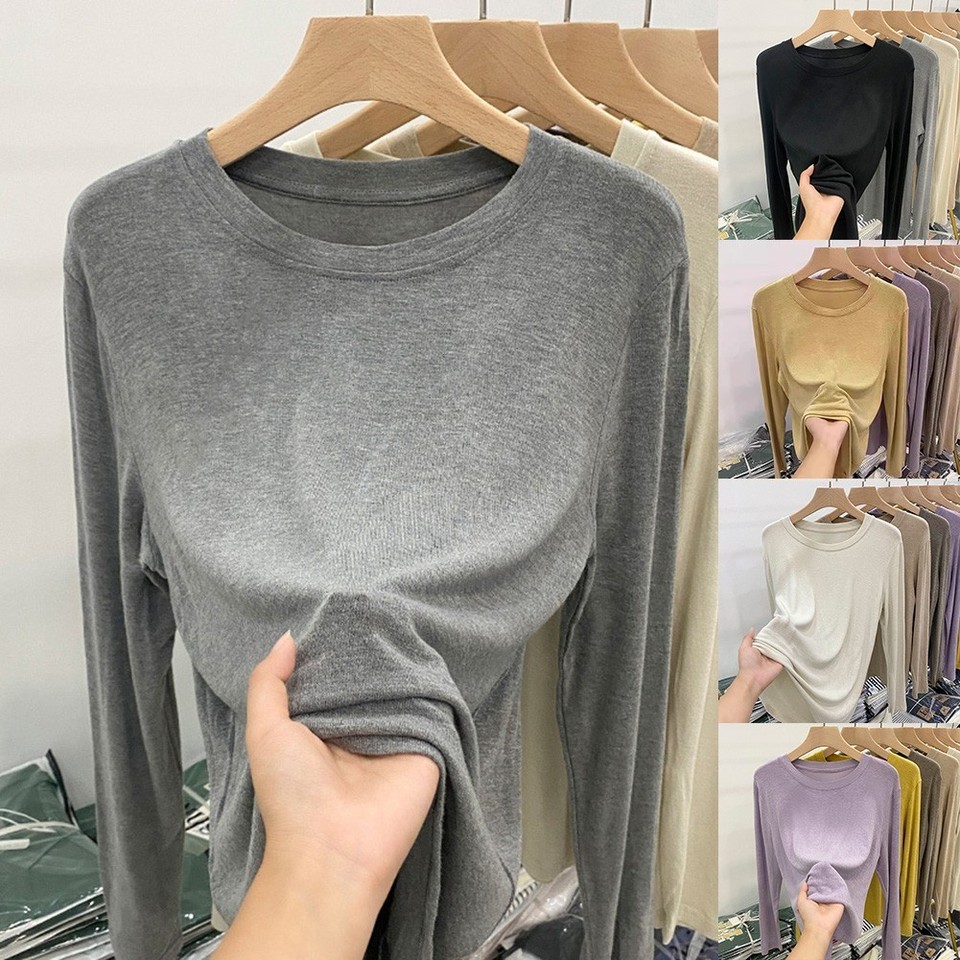 Basic Womens Loose Long Sleeve Tee for Daily Outfits in Various Shades ...