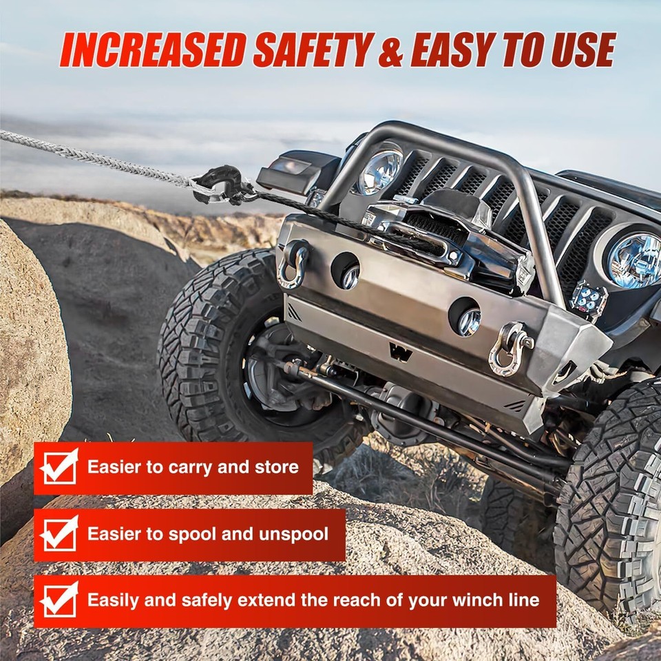 Nilight Synthetic Winch Rope Extension 3/8 Inch x 50 Feet Winch ...