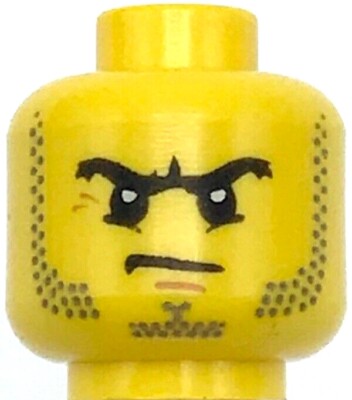 Lego New Yellow Minifigure Head Beard Stubble Black Angry Eyebrows and ...
