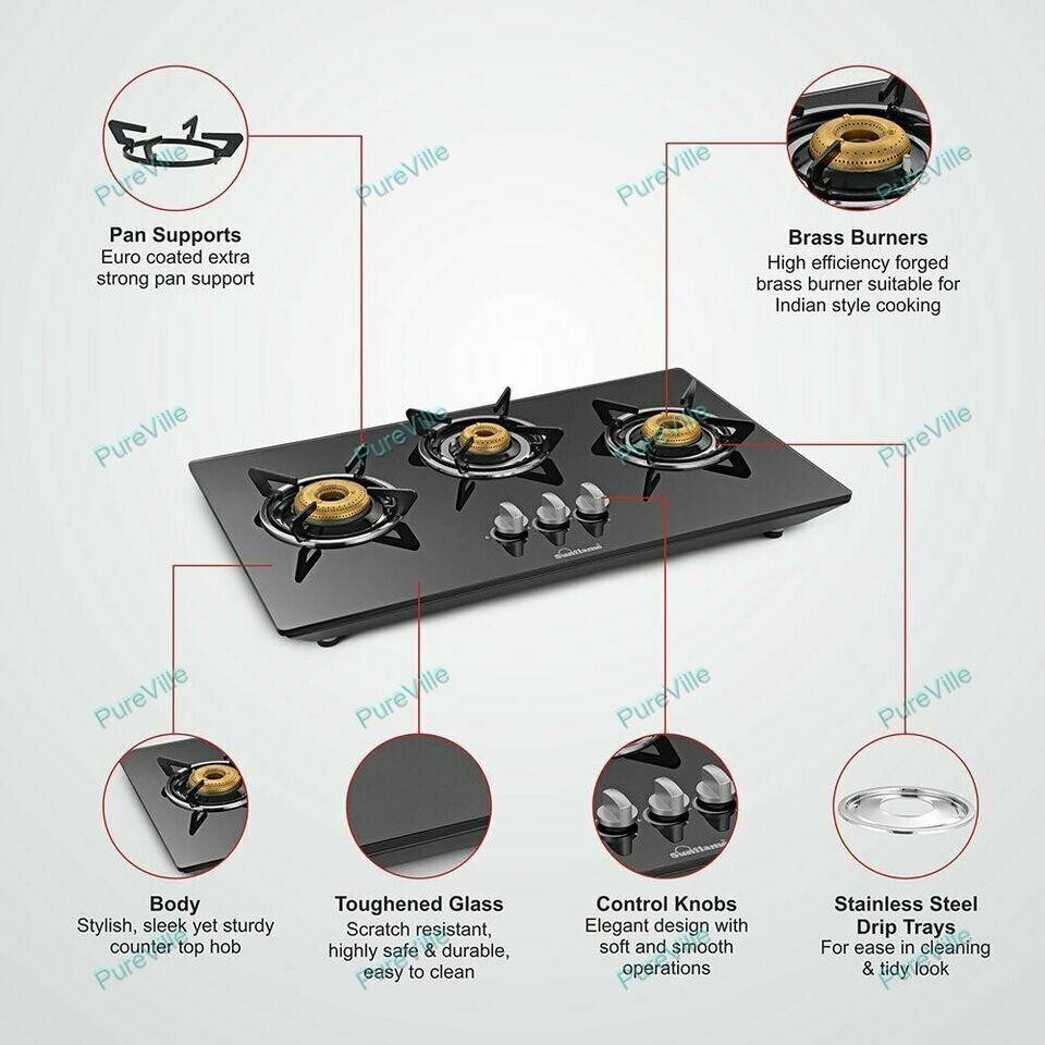 Sunflame Hobtop Counter Top Hob Gas Stove 3 Burner Auto Ignition Best ...