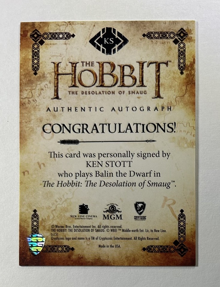 THE HOBBIT Smaug Movie Autograph Card Ken Stott as Balin KS Cryptozoic ...