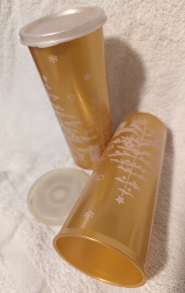 Tupperware Holiday/Tree/Gold 16 oz Tumblers #5107A-4 | eBay
