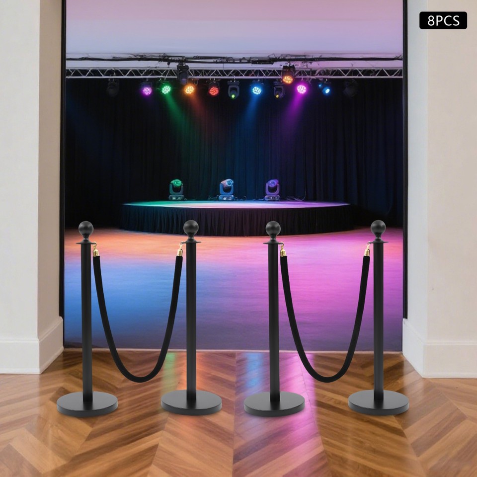 8 PCS Black Stanchion Posts Queue Pole with 4 1.5M Ropes Crowd Control ...