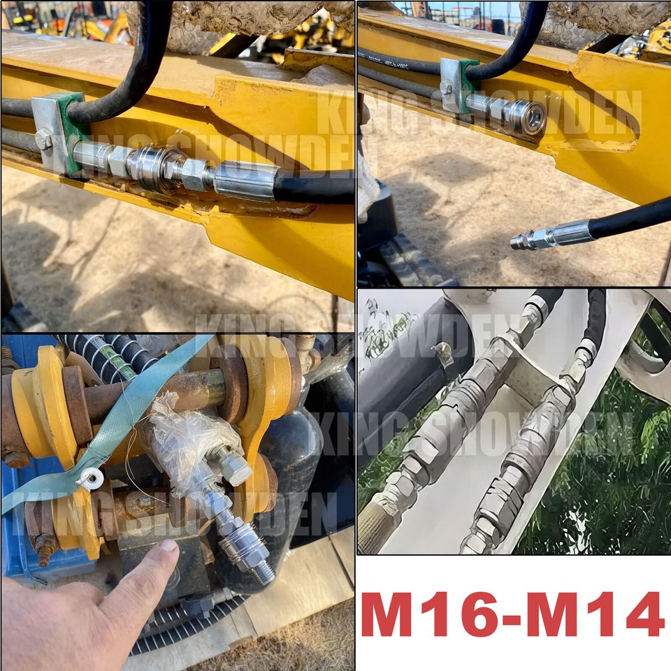 Mini Excavator Hydraulic Attachment Fittings Set M16-M14 Quick Connect ...