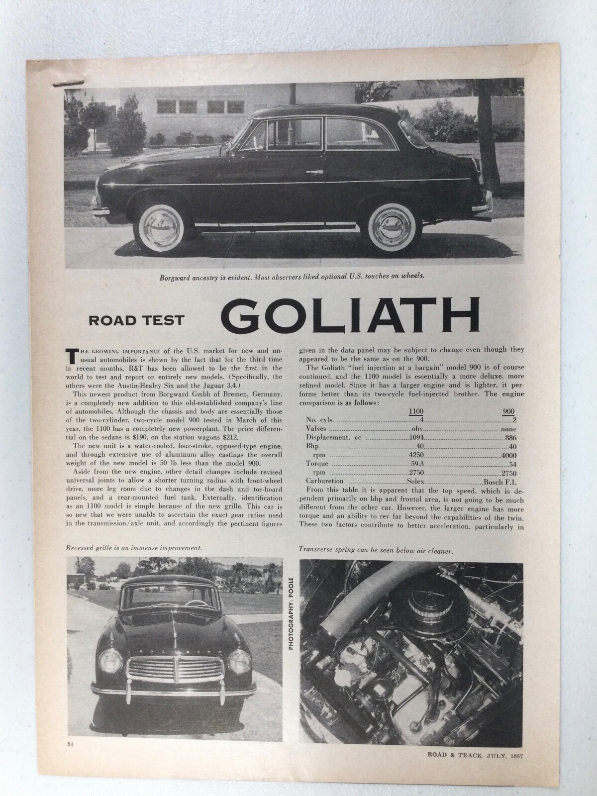 GGG14 Article Road Test 1957 GOLIATH 1100 Sedan July 1957 2 page | eBay