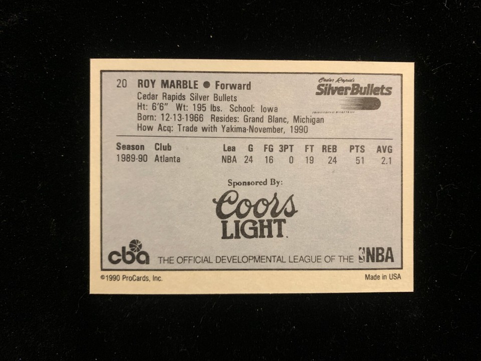 1990-91 ProCards CBA #20 ROY MARBLE Iowa Hawkeyes Rookie Nrmt+ | eBay