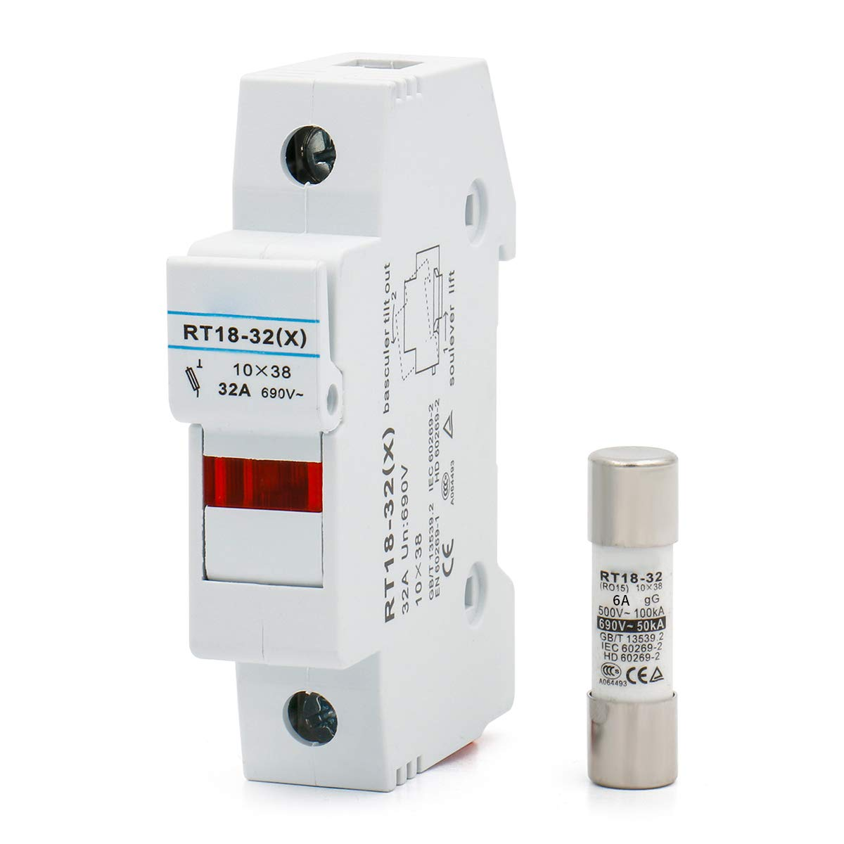 Baomain Cylindrical Fuse Holder RT18-32(X) 10mm X 38mm Fuse Base Single ...