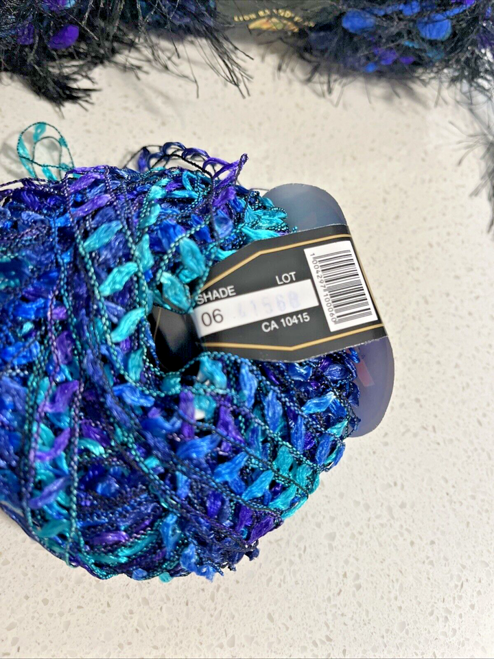 Lion Brand Fancy Fur Eyelash Yarn 254 Stained Glass + 1 Ranee Railroad ...