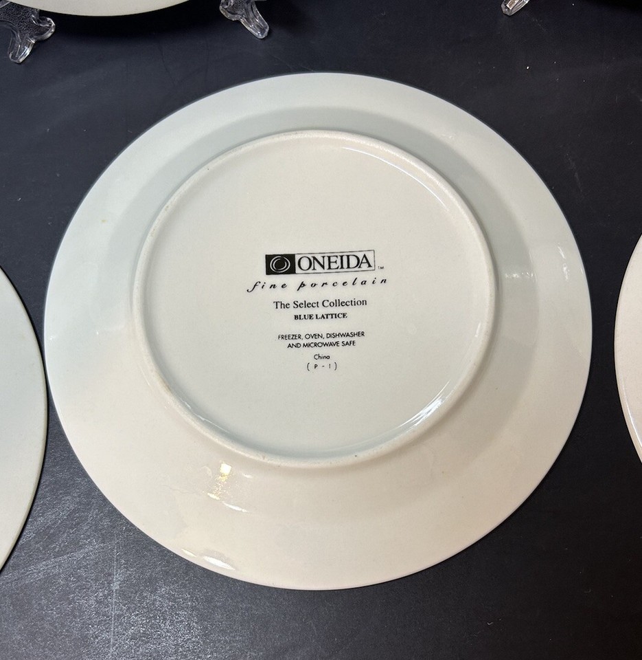 Oneida Blue Lattice 6.25” Saucers Select Collection Fine Porcelain Set ...