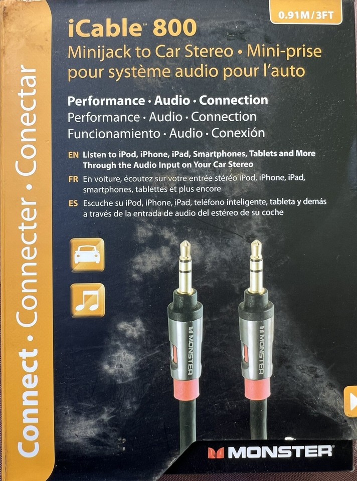 Monster iCable 800 mini jack to Car Stereo, 3ft (0.91M) Auxiliary Cable ...
