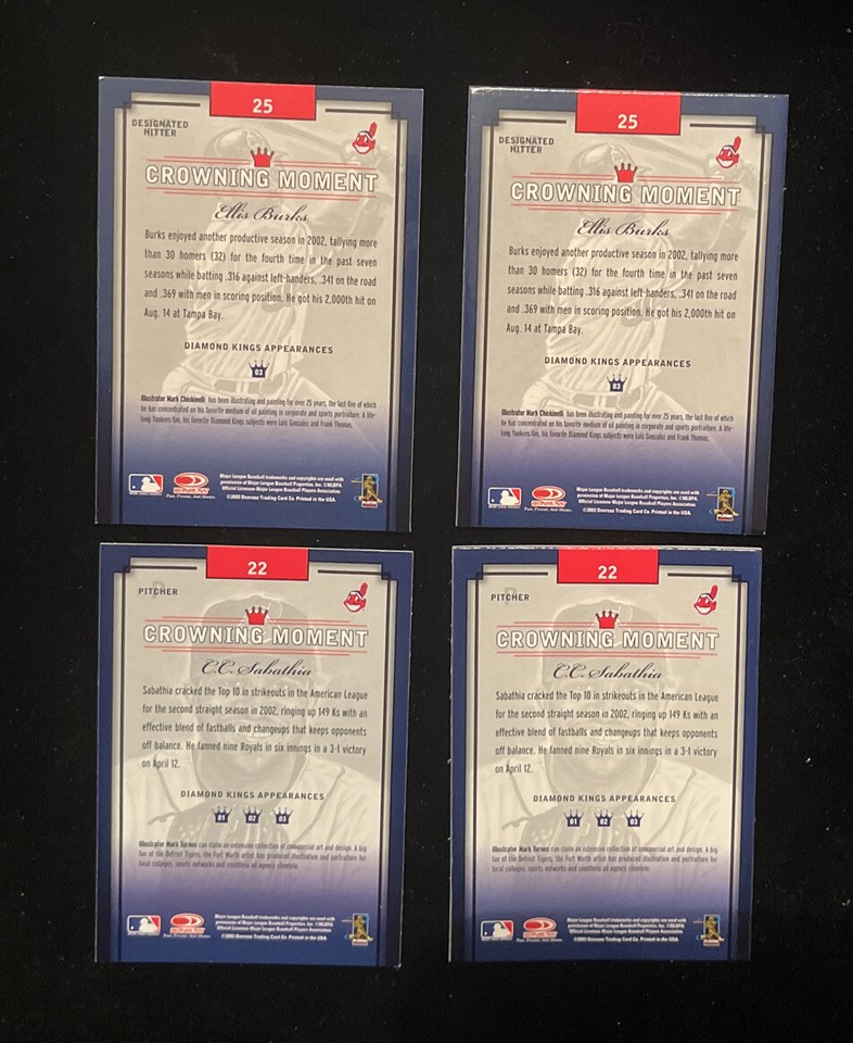 2003 Diamond Kings Indians Ellis Burks, CC Sabathia, Base And Bronze ...