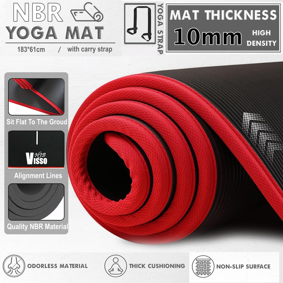Yoga Mat Non-Slip, 10Mm Thick Exercise Mat with Carry Strap for Men ...