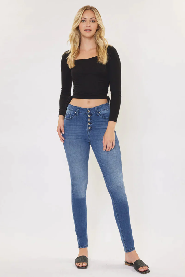 Kancan - Women's High Rise Curvy Button Fly Super Skinny Jeans ...
