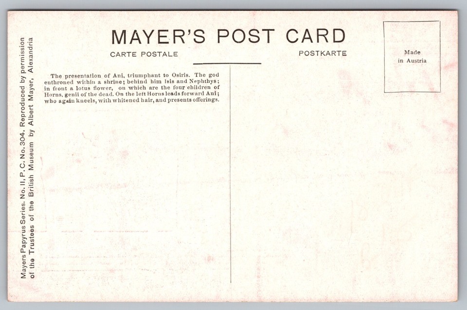 Postcard: Egypt, Mayer's Papyrus Series No. II, No. 304, Albert Mayer ...