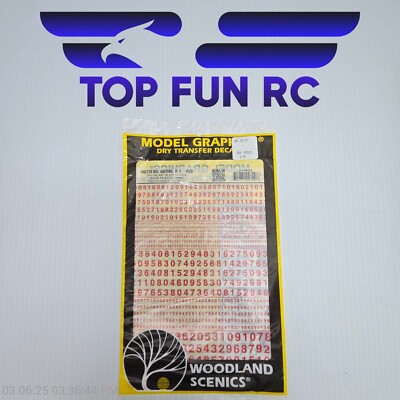Woodland Scenics MG729 Red Gothic Numbers Dry Transfer Decals, Model ...