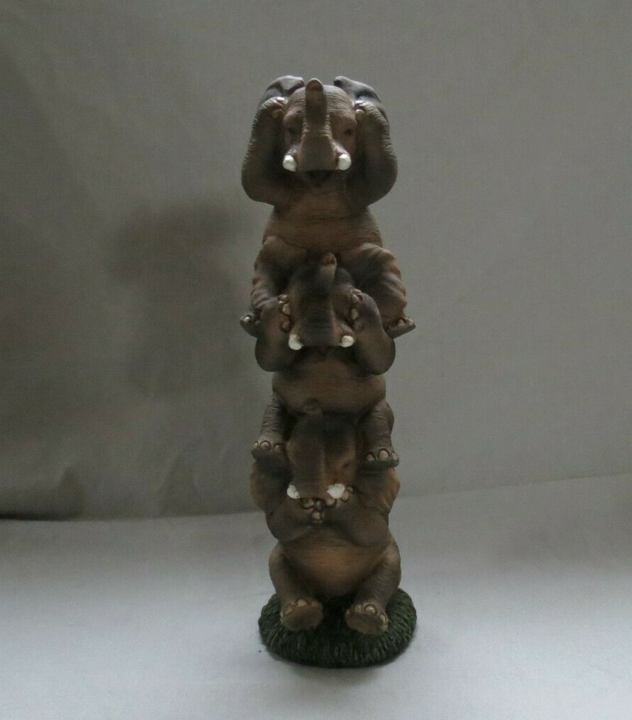 Elephant "See no Evil, Hear no Evil, Speak No Evil" Stacked Totem ...