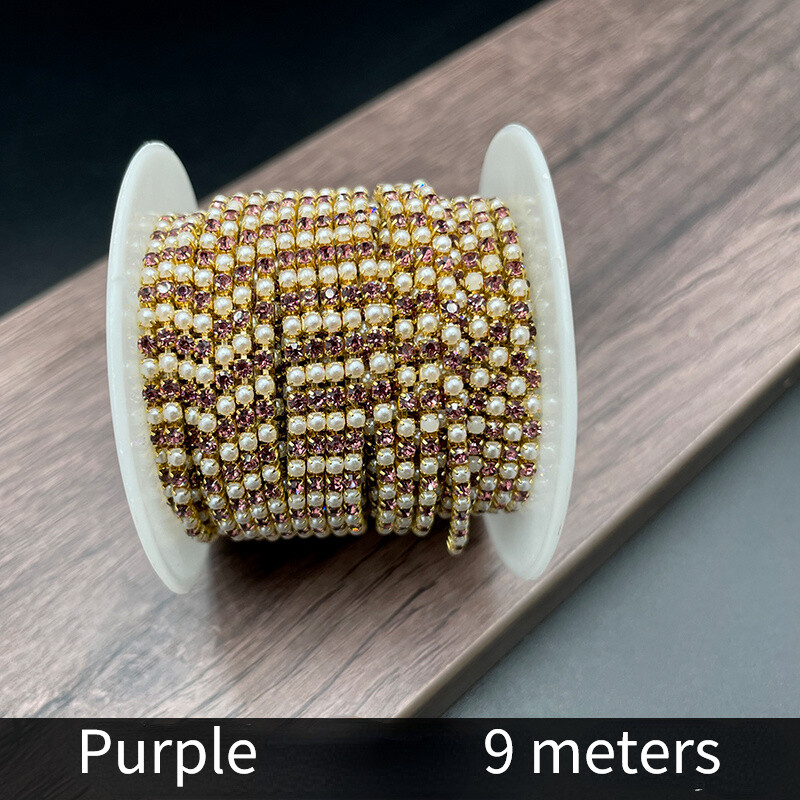 9m Beaded Trims Faux Pearl Diamante String Chain Ribbon Wedding Sewing ...
