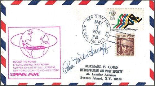 US First Flight Cover NY AMF to India 1976 Signed Aviation Enthusiast ...