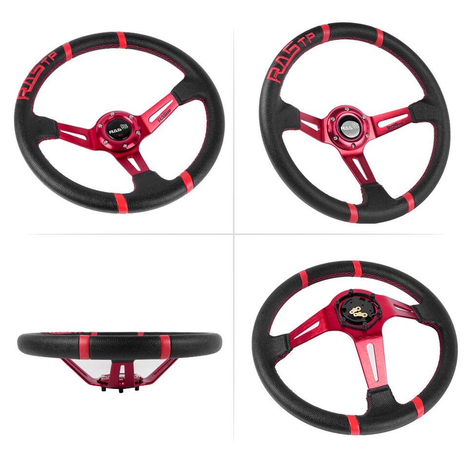 Red 14IN 350mm Deep Dish Sport Racing Drifting Steering Wheel Aluminum ...