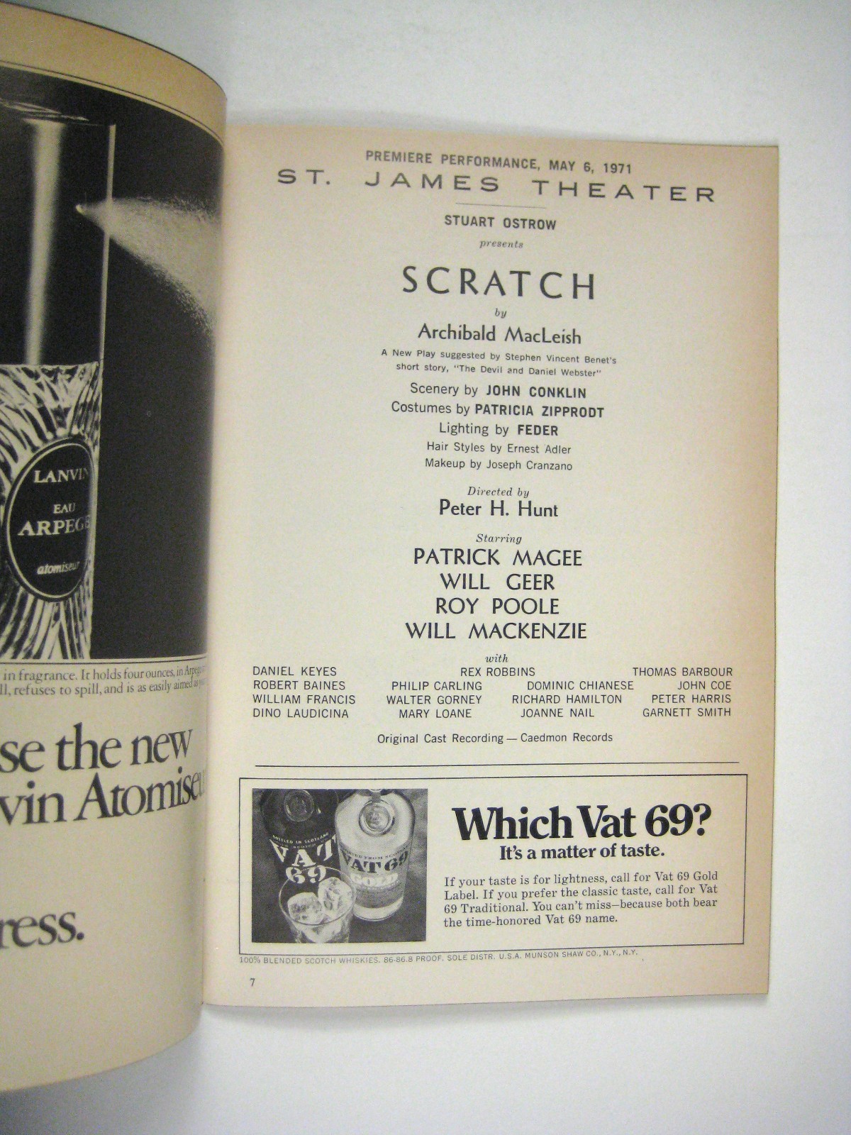Scratch Playbill 1971 Opening Night St James Theatre Patrick Magee Roy ...