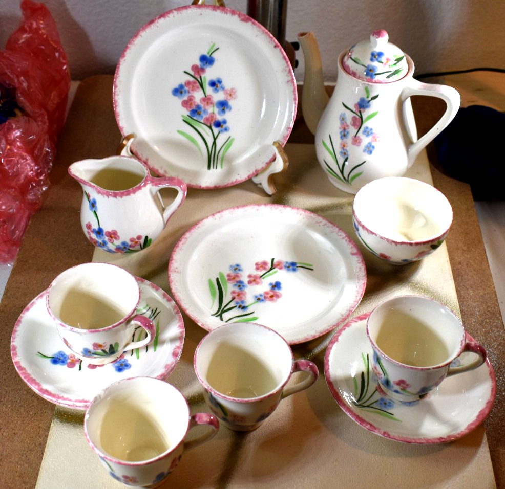 14 Pc BLUE RIDGE Rare Demitasse Or Childs TEASET Teapot Cream Sugar C/S ...