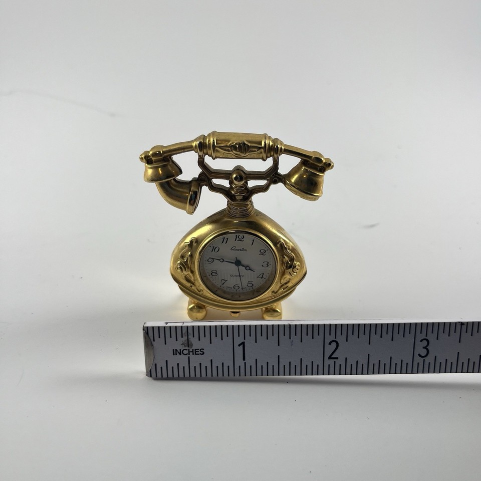 Vintage Miniature Telephone Desk Clock Gold Tone Quartz Collectible ...
