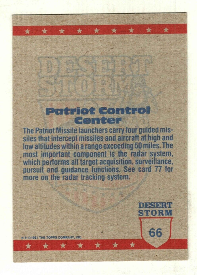 1991 TOPPS DESERT STORM CARD - #66 PATRIOT CONTROL CENTER | eBay