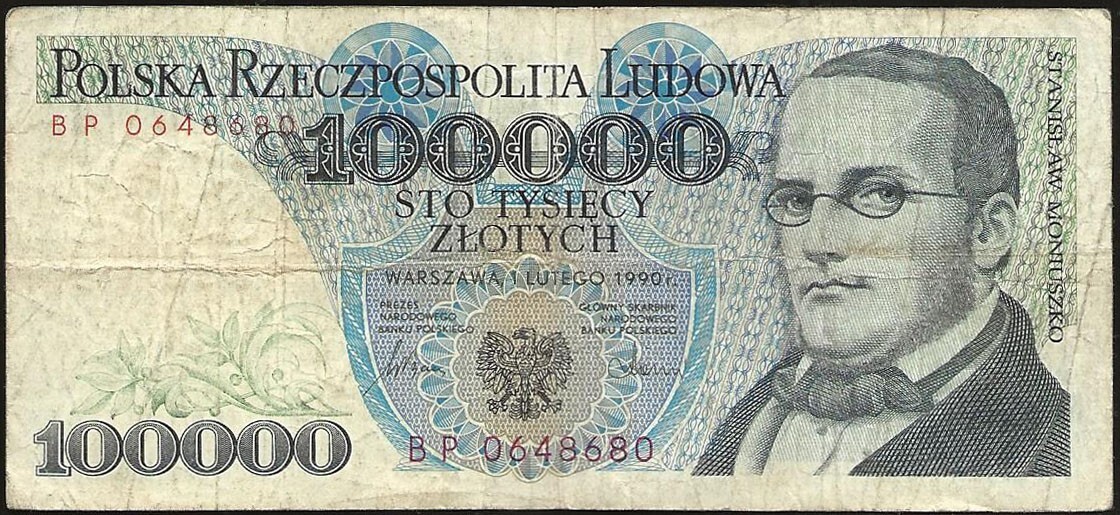 Poland - bank note Of 100000 Zlotych Stanislaw Moniuszko 1-02-1990 TB ...