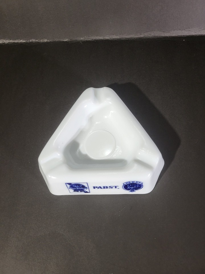 Pabst Blue Ribbon~~Pabst Light~~Beer~~White Glass~~ Ashtray~~HTF | eBay