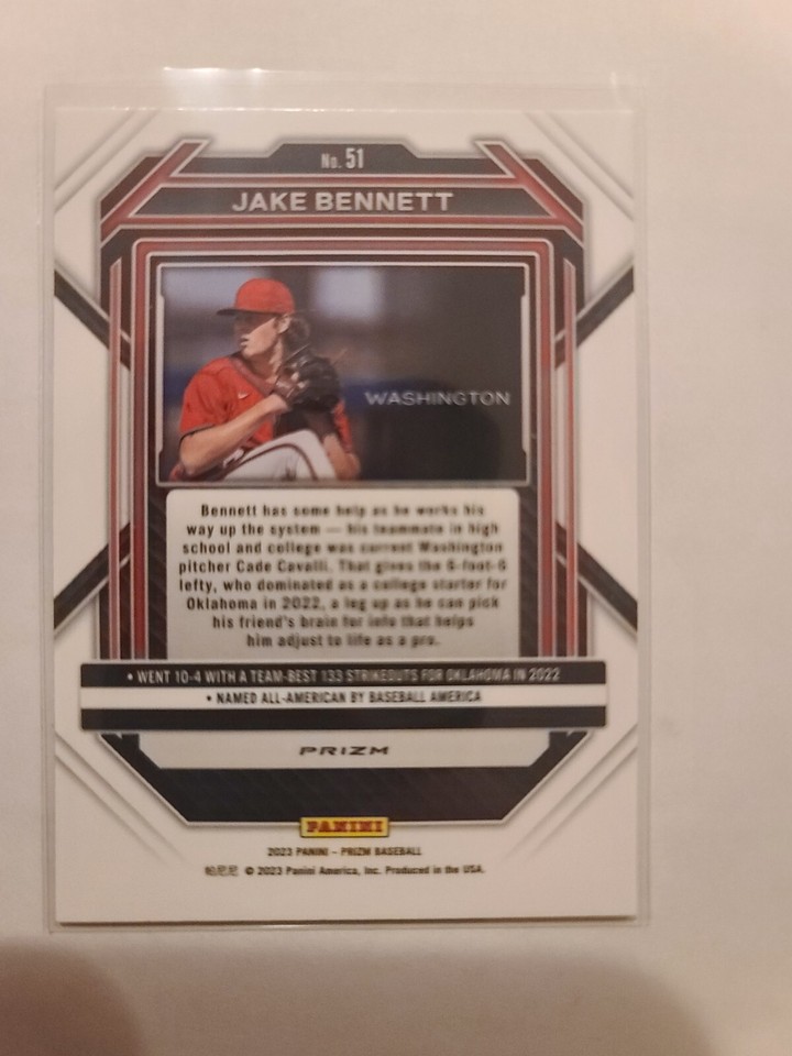 2023 Prizm Baseball Jake Bennett #51 Hyper Prizm Parallel Washington ...