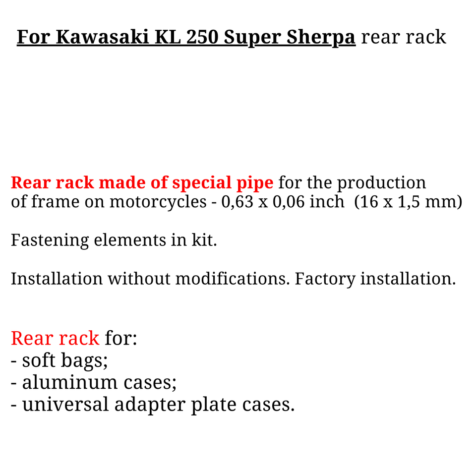 For Kawasaki Super Sherpa 250 Rear luggage rack Kawasaki KL 250 Rear ...