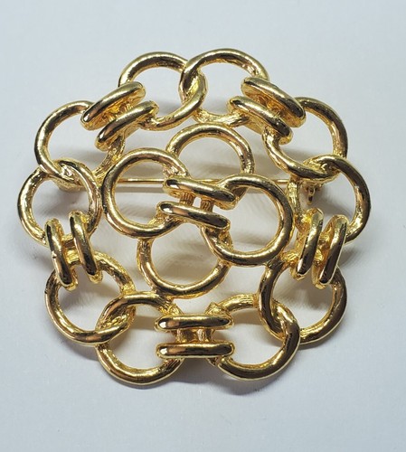 Vintage Gold Tone Round Chain Link Brooch | eBay