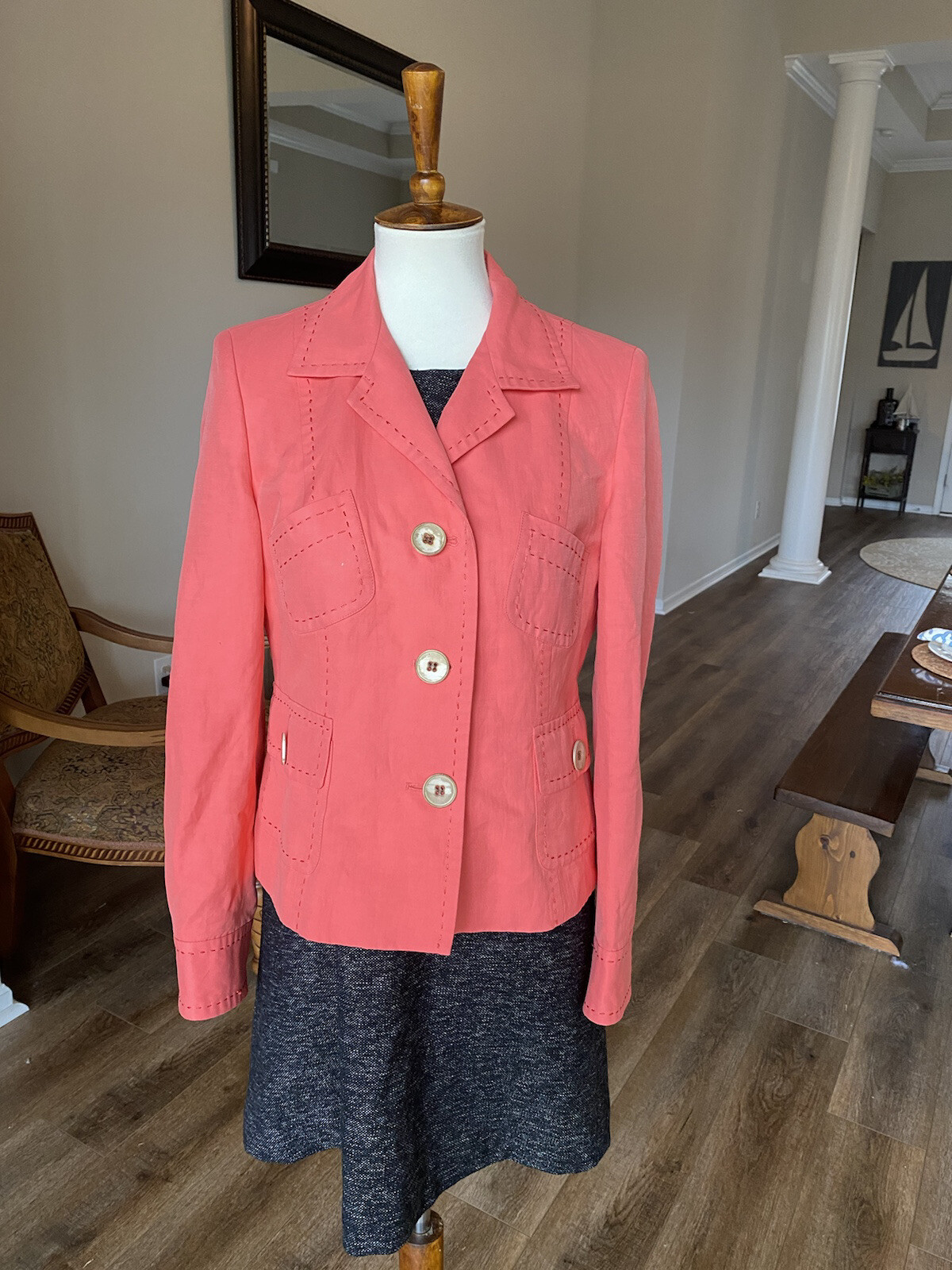 Talbots Collection Italian Linen Jacket Coral SZ 8 - Gem