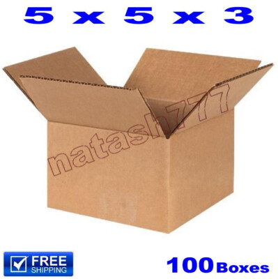 100 - 5x5x3 Cardboard Boxes 32-ECT Mailing Packing Shipping Corrugated ...