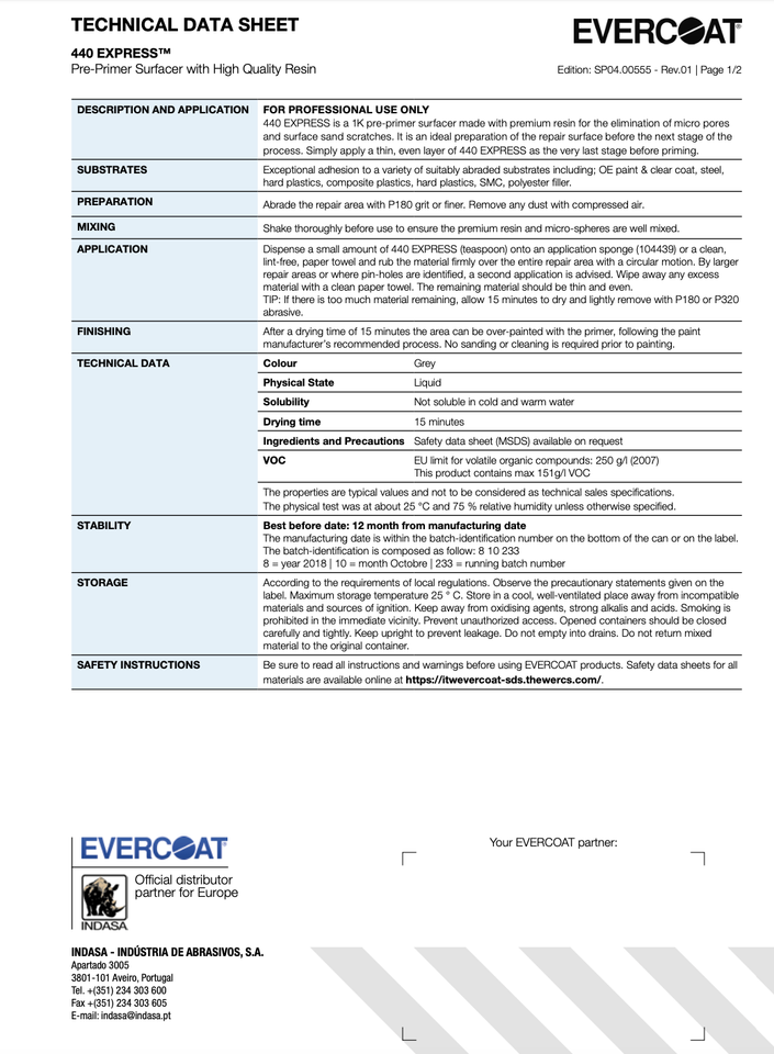 Evercoat 440 Express Pre-Prime Solution Micro Pinhole Eliminator 473ml ...