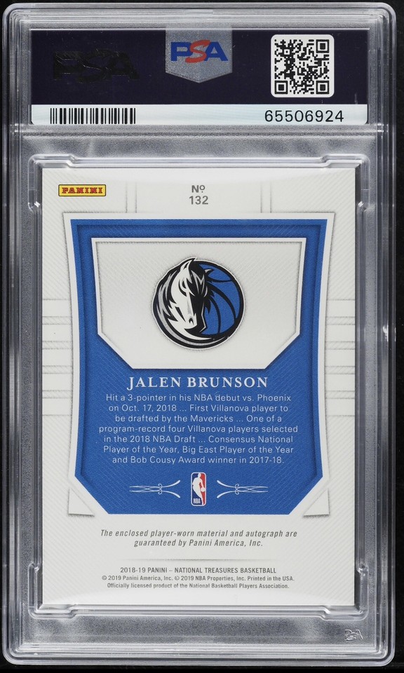 2018 National Treasures Jalen Brunson Rookie Patch Autograph RPA Rc #98 ...