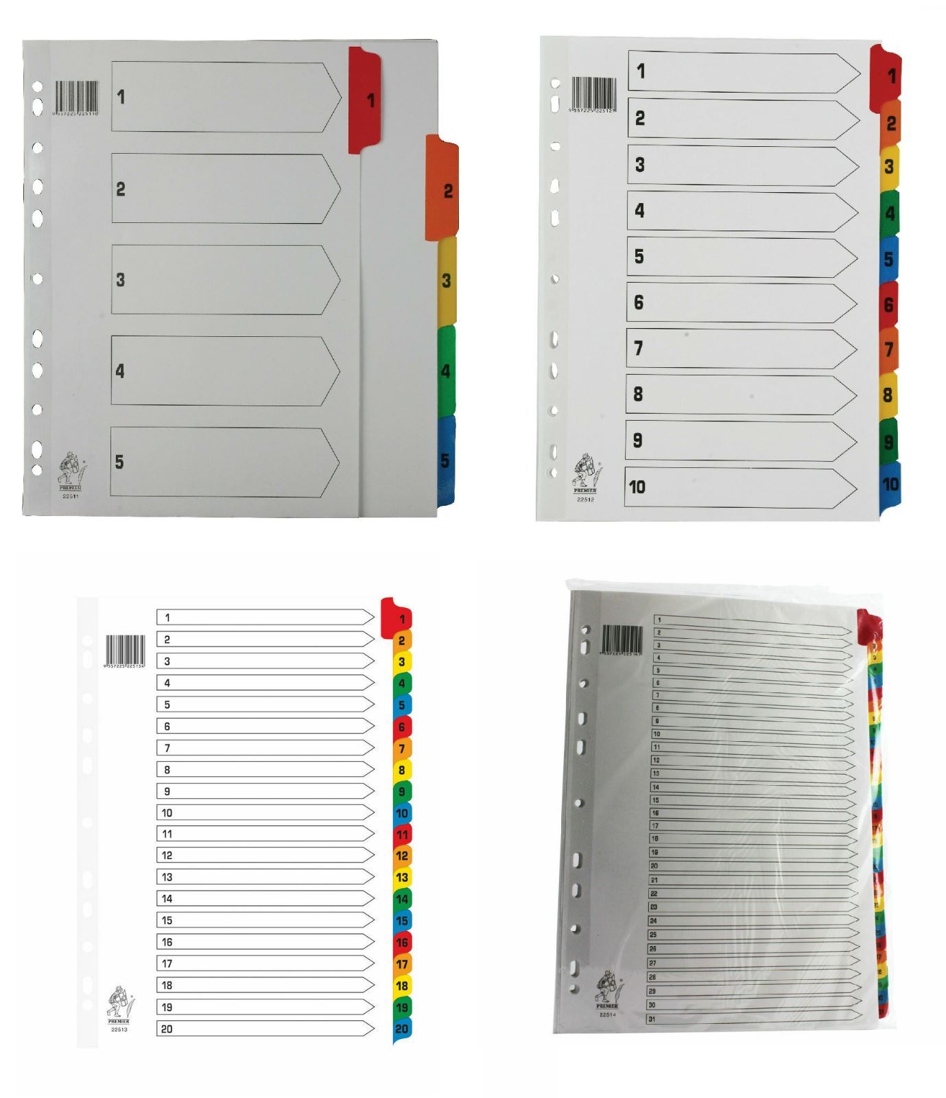 A4 File Dividers Numbered Mylar Index Filing Coloured Tabs Numeric ...