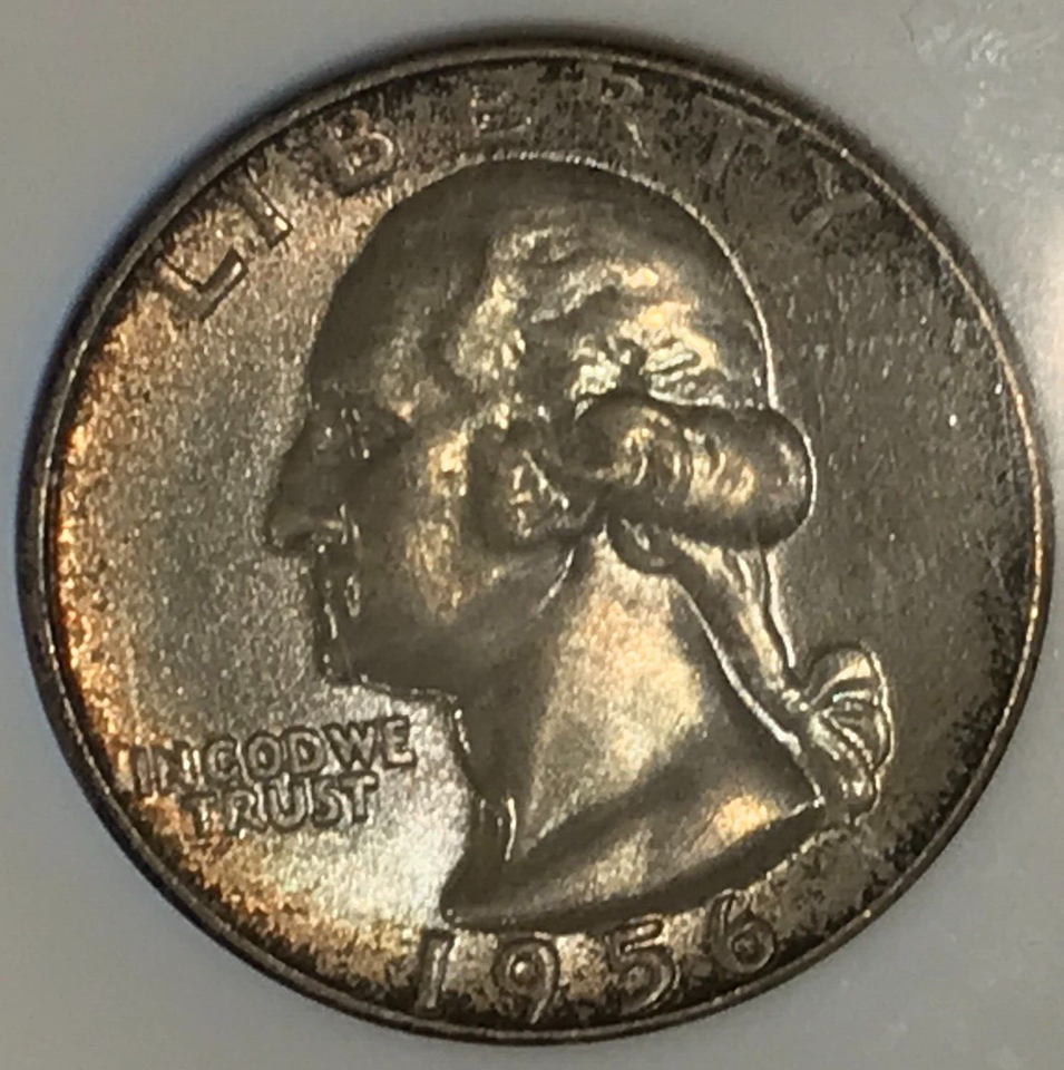 DUAL LIGHT TONER NGC MS66 1956 D WASHINGTON SILVER QUARTER-GOLD ...