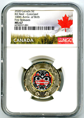 2020 $2 CANADA NGC MS67 COLOR TOONIE BILL REID BEAR TWO DOLLAR FIRST ...