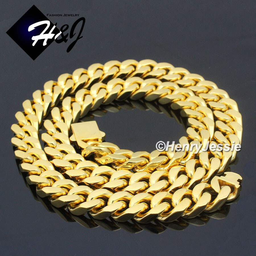 18-40"MEN Stainless Steel 7mm Gold Plated Miami Cuban Chain CZ Cross ...