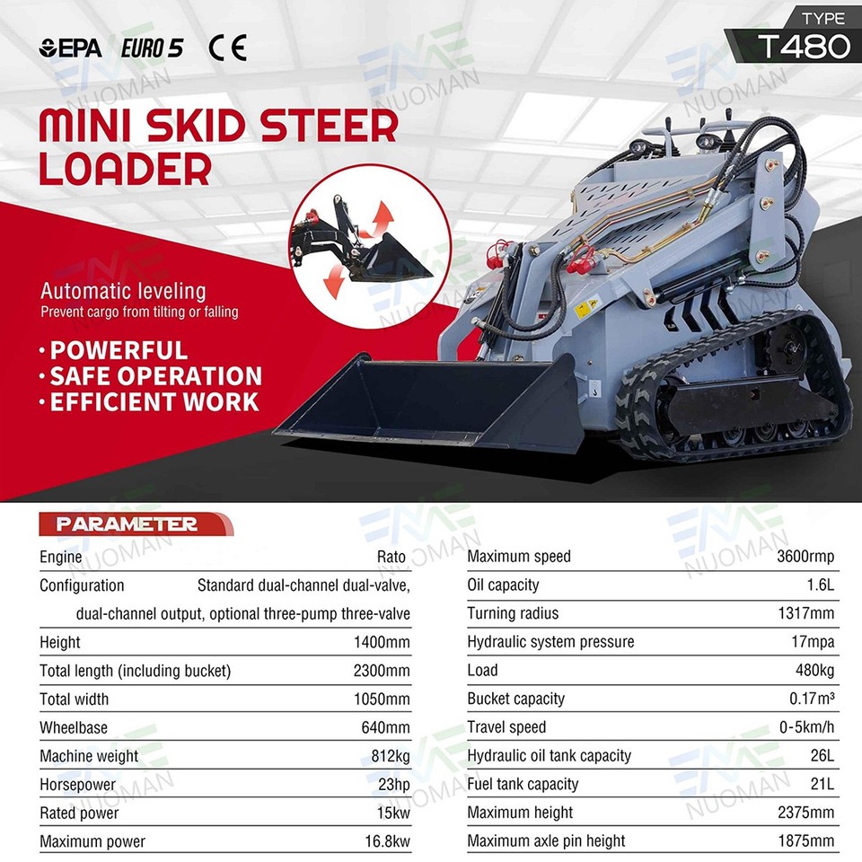 Crawler EPA Mini Skid Steer 23HP 739cc 3-Pumps Self Leveling Bucket ...