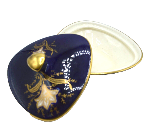 Vanity Jar Dish Gold trim Hand painted Lily Deep Blue Ceramic 4.5 ...
