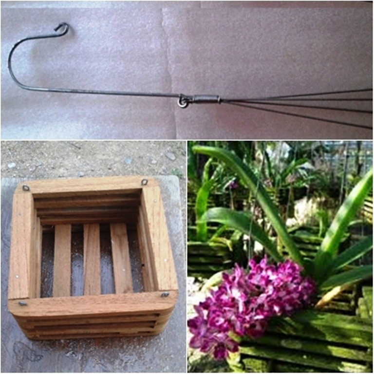 6" Wood Square Slat Vanda Orchid Basket Planters Hanging + with Hooks ...