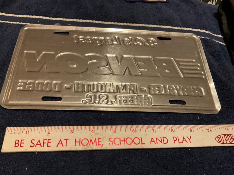 Dealership License Plate Vintage Benson Chrysler Plymouth Greer SC ...