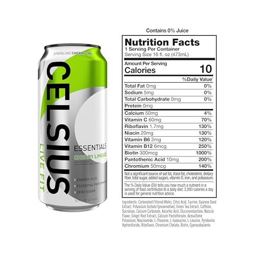 CELSIUS ESSENTIALS Sparkling Cherry Limeade Performance Energy Drink 16 ...