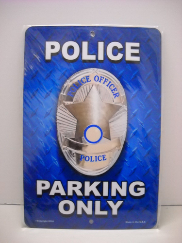 Police Parking Only Officer Badge Blue & Silver Indoor Outdoor Tin Sign ...
